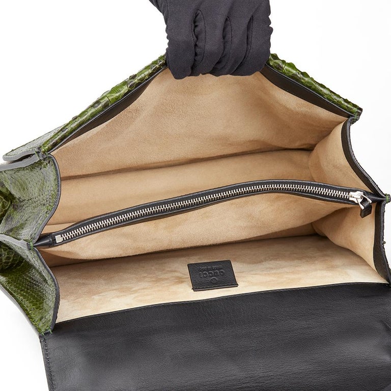 2016 Gucci GG Supreme Coated Canvas and Green Python Leather Medium ...