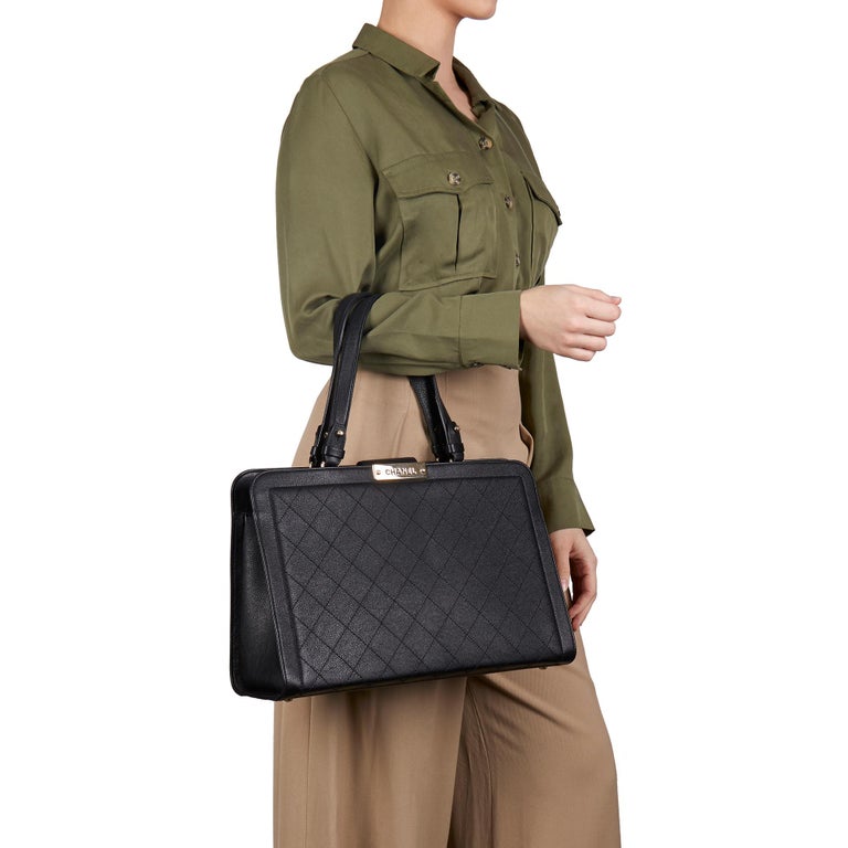 2017 Chanel Black Quilted Calfskin Leather Large Label Click Shopping ...