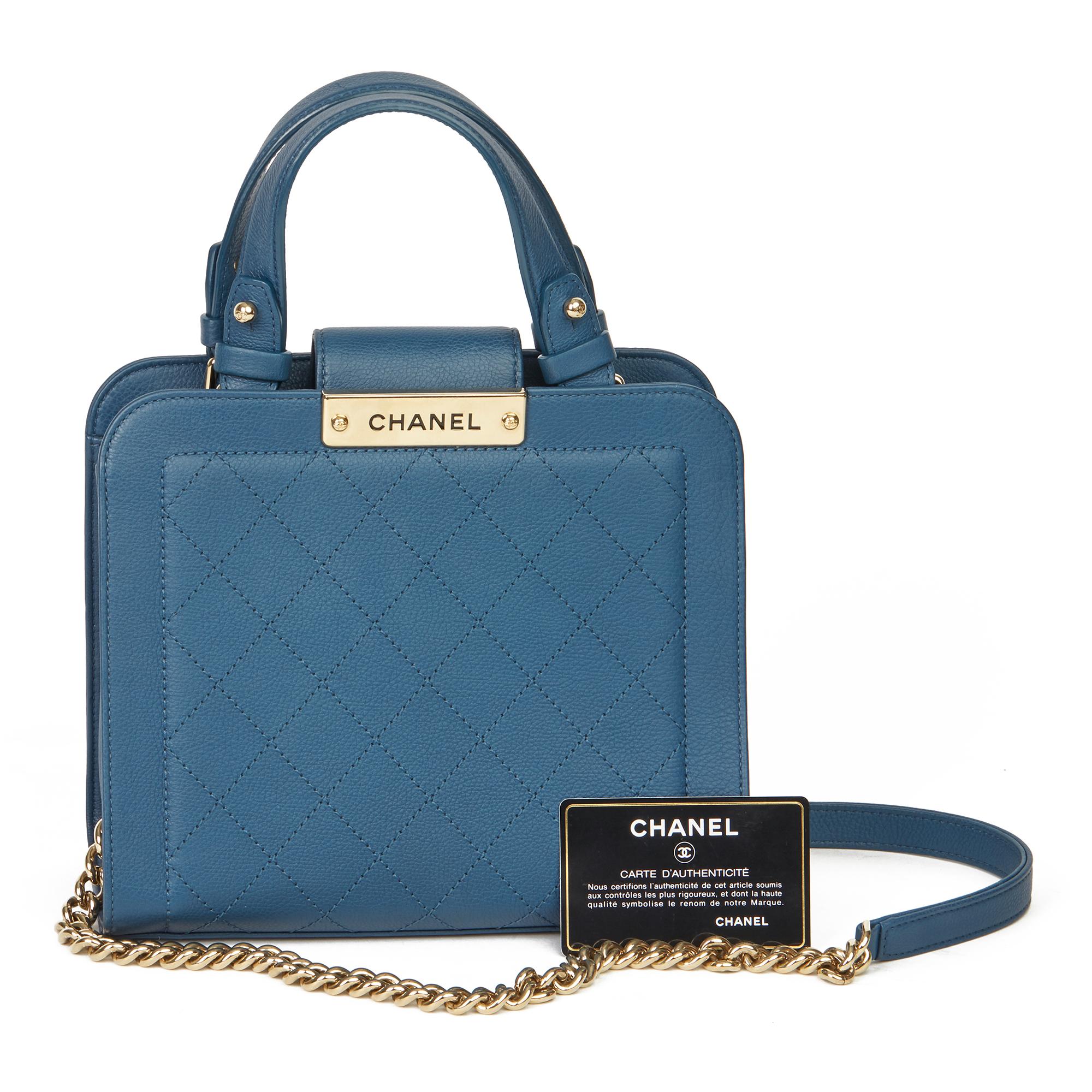 2017 Chanel Blue Quilted Calfskin Leather Small Label Click Shopping ...