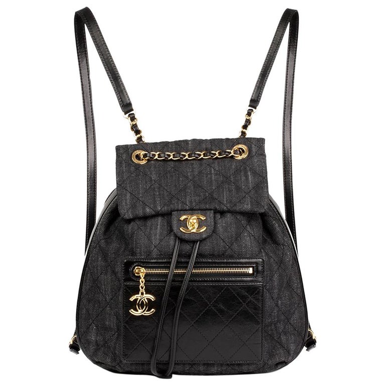 2017 Chanel Indigo Blue Quilted Denim and Black Calfskin Leather ...