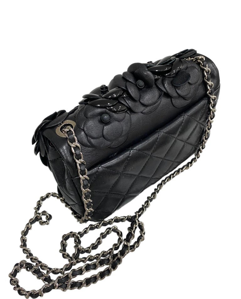 2017 Chanel Mini Camelia Black Leather Shoulder Bag For Sale at 1stDibs