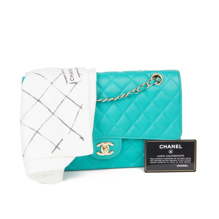 2017 Chanel Turquoise Quilted Caviar Leather Medium Classic Double Flap ...