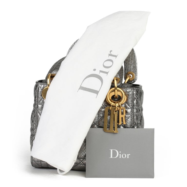 2017 Christian Dior Gunmetal Quilted Metallic Python Leather Mini Lady ...