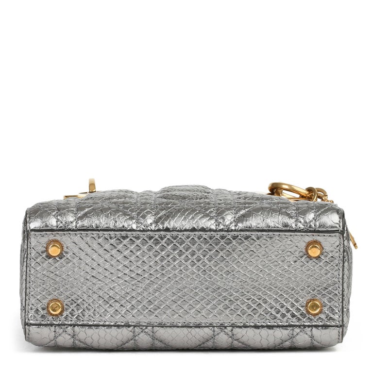 2017 Christian Dior Gunmetal Quilted Metallic Python Leather Mini Lady ...