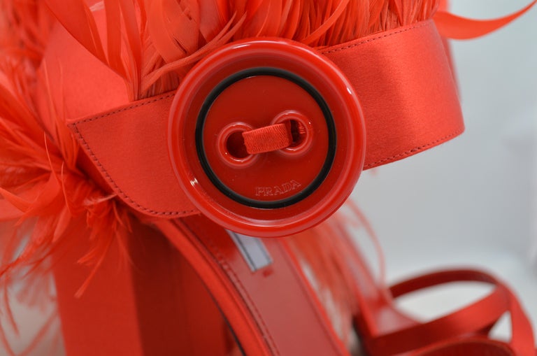 2017 Prada Feather Block Heels with Button Accent at 1stDibs | prada ...