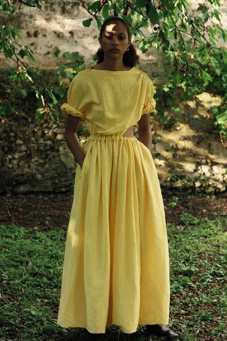 2018 CELINE by PHOEBE PHILO yellow linen maxi dress with cutout at ...