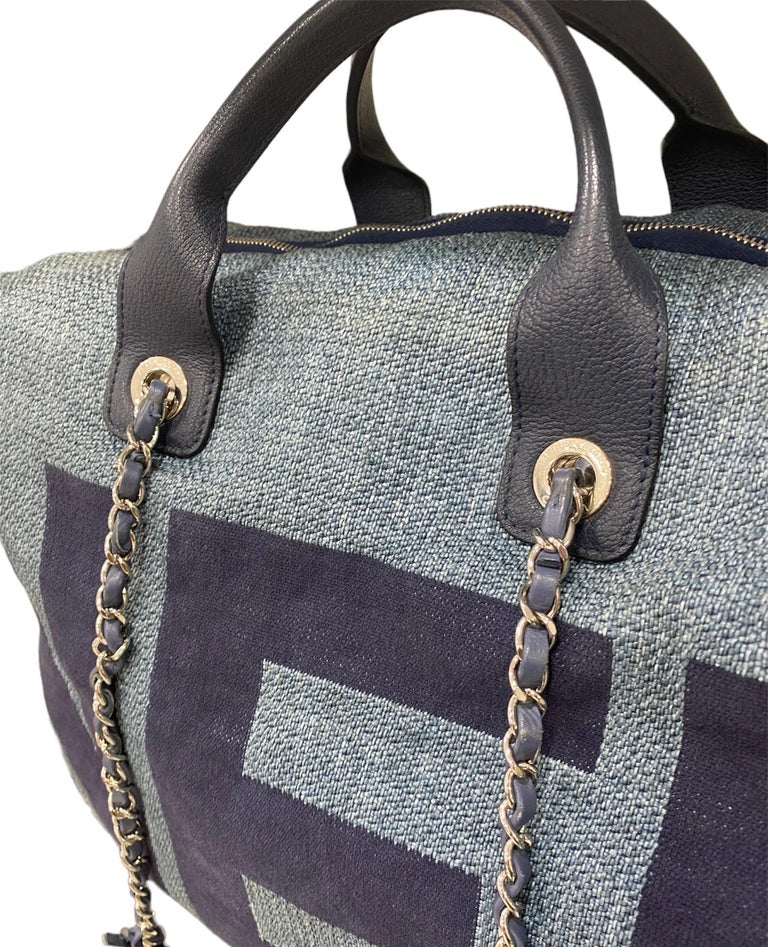 2018 Chanel Canvas Duffle Bag Blue For Sale at 1stDibs