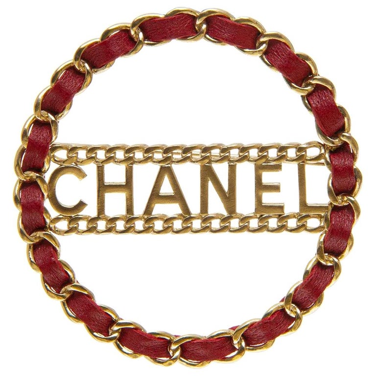 2018 Chanel gold tone Red leather brooch pin For Sale at 1stDibs