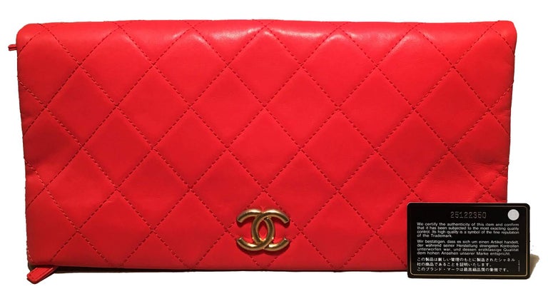 Chanel Red Quilted Leather CC Fold Over Clutch For Sale at 1stDibs ...