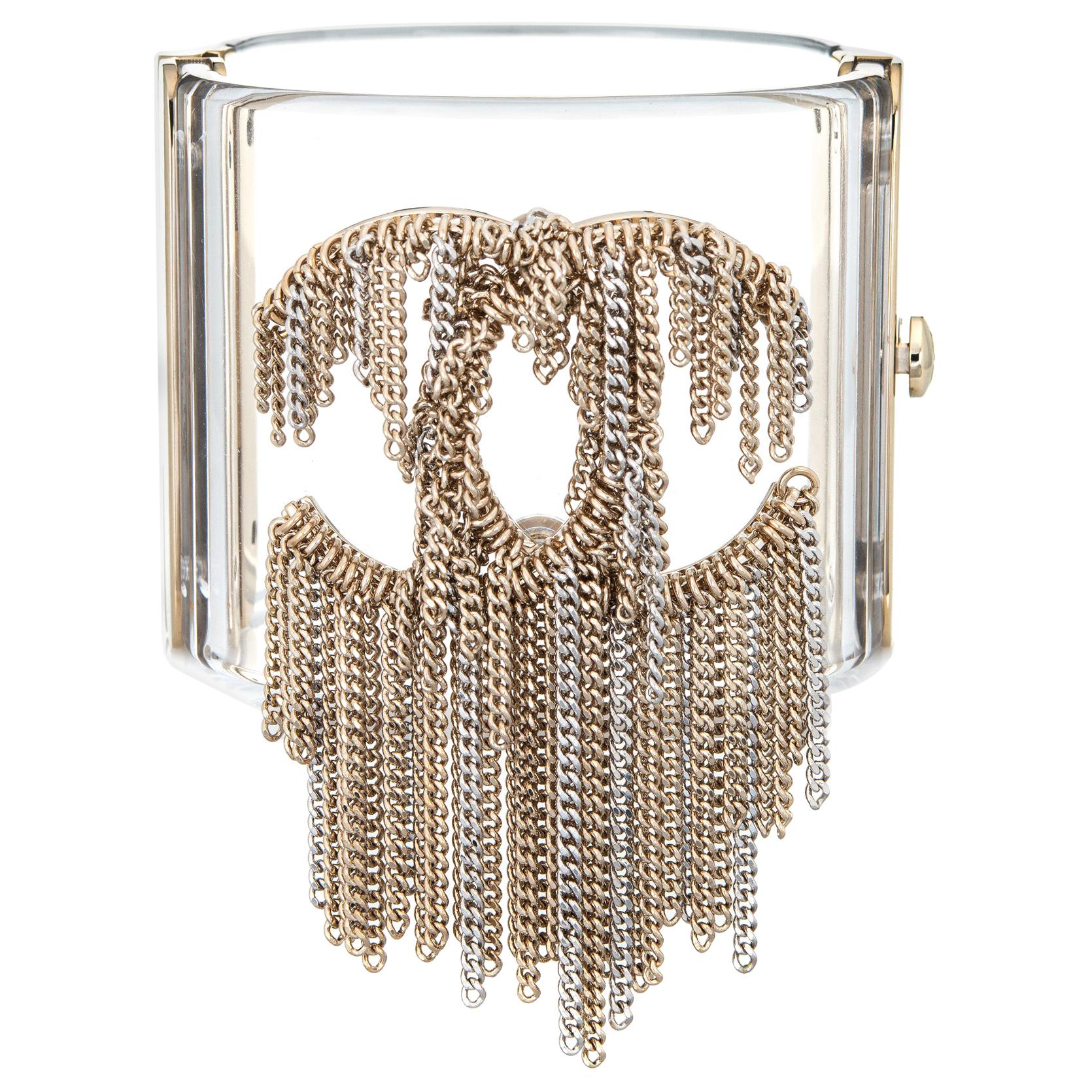 2018 Chanel Waterfall Cuff Bracelet Chain Link Fringe Box + Receipt ...