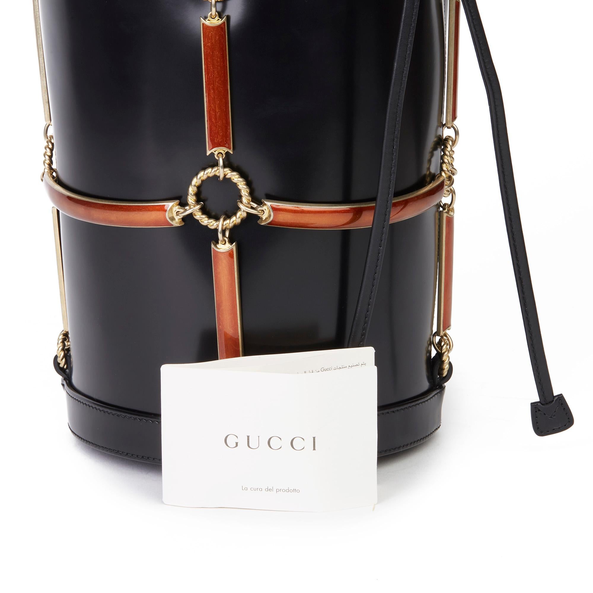 2018 Gucci Black Vinyl, Lambskin and Rust Enamel Bucket Bag For Sale at ...