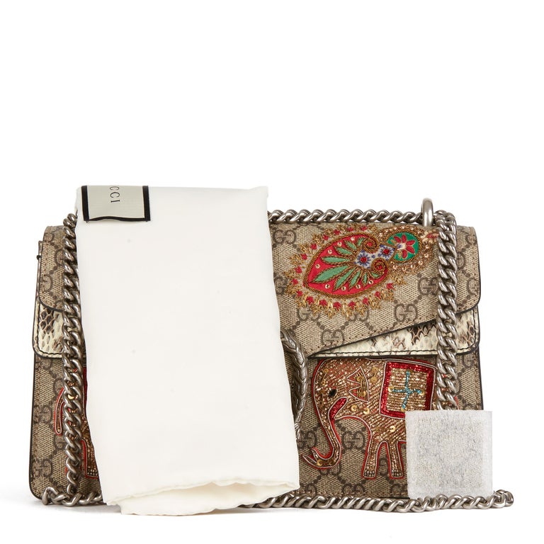 2018 Gucci Embroidered GG Supreme Canvas and Natural Python Leather ...