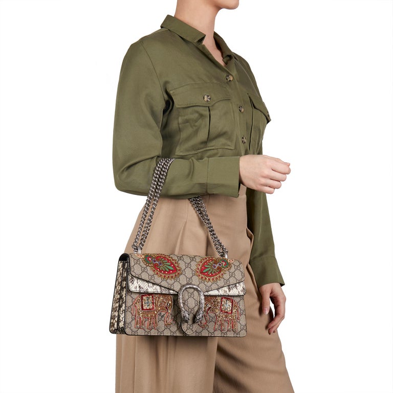 2018 Gucci Embroidered GG Supreme Canvas and Natural Python Leather ...