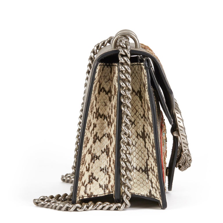 2018 Gucci Embroidered GG Supreme Canvas and Natural Python Leather ...