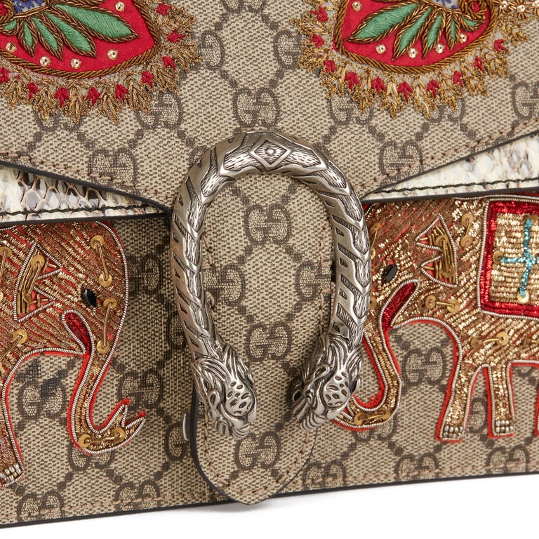 2018 Gucci Embroidered GG Supreme Canvas and Natural Python Leather ...