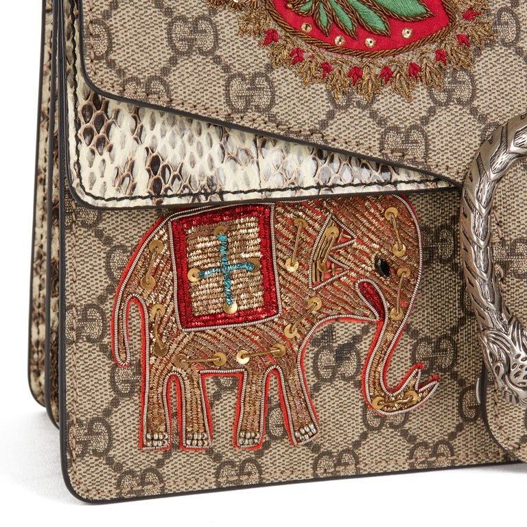 2018 Gucci Embroidered GG Supreme Canvas and Natural Python Leather ...