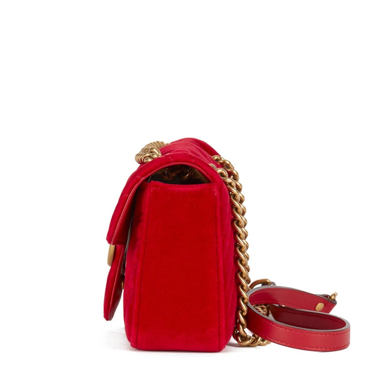 2018 Gucci Red Quilted Velvet Mini Marmont at 1stDibs
