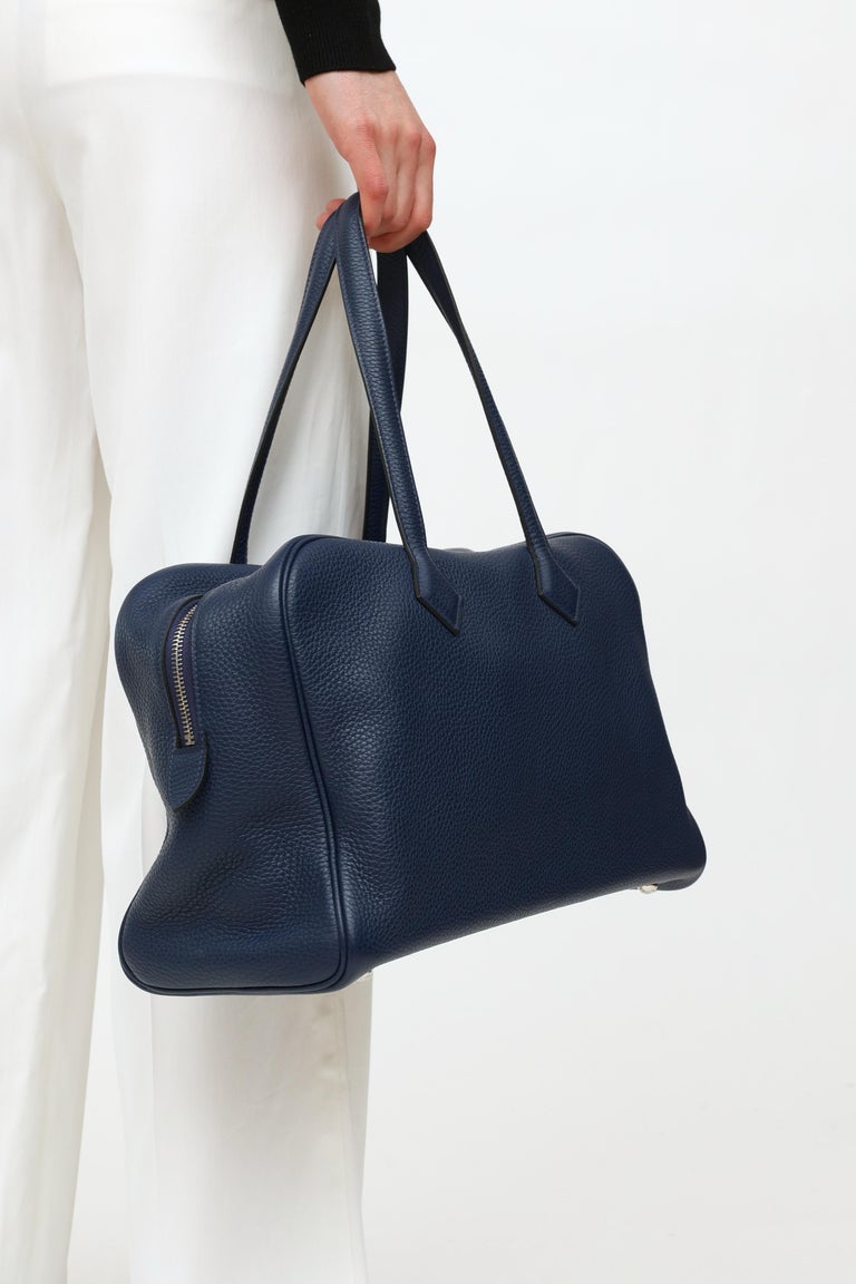 2018 Hermès Bleu Saphir Clemence Victoria 35 Bag For Sale at 1stDibs