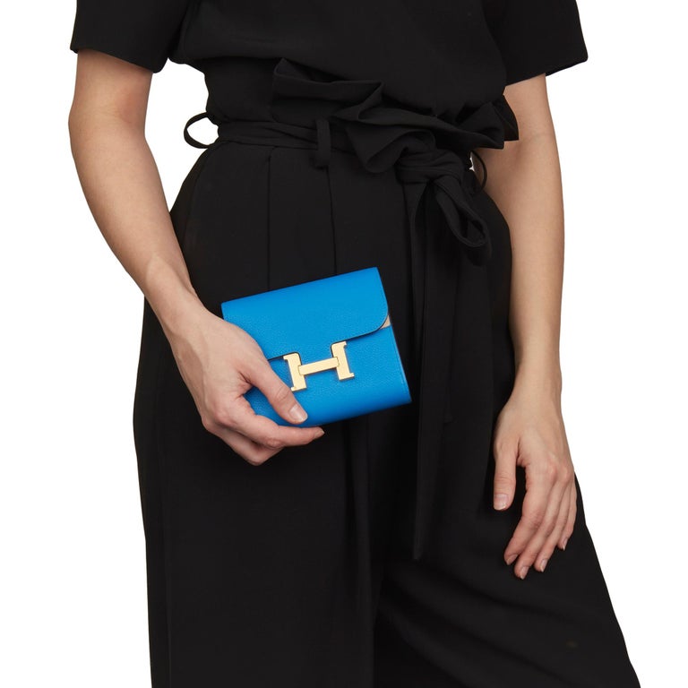 2018 Hermes Blue Hydra Evercolor Leather Constance Compact Wallet at ...