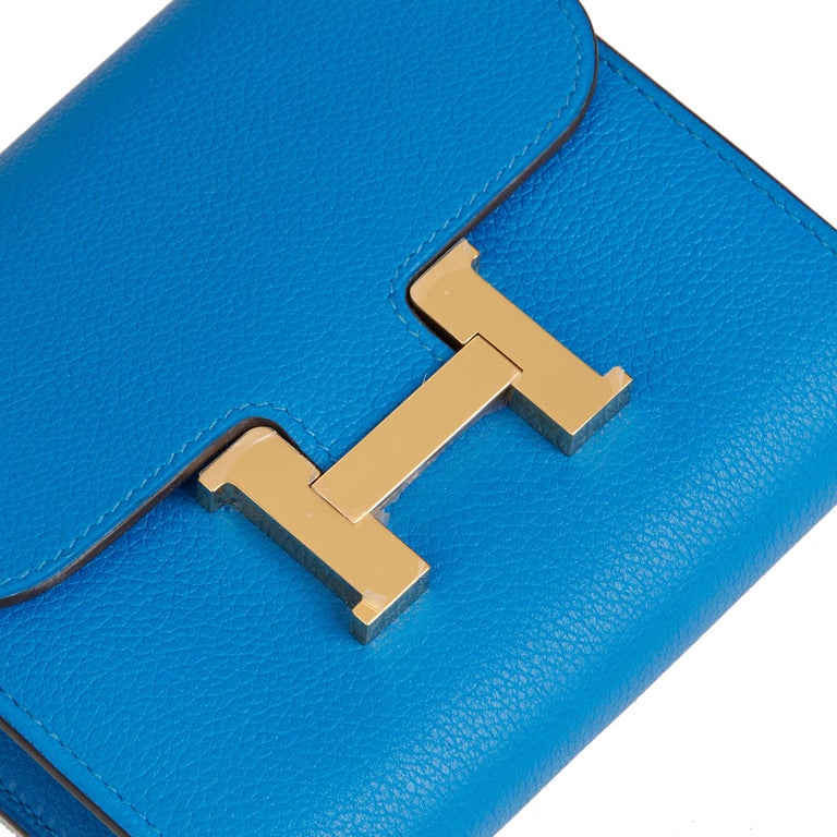 2018 Hermes Blue Hydra Evercolor Leather Constance Compact Wallet at ...