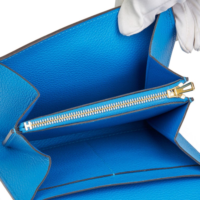 2018 Hermes Blue Hydra Evercolor Leather Constance Compact Wallet at ...