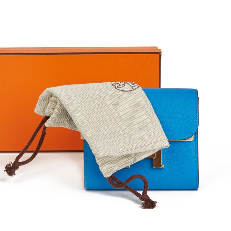 2018 Hermes Blue Hydra Evercolor Leather Constance Compact Wallet at ...