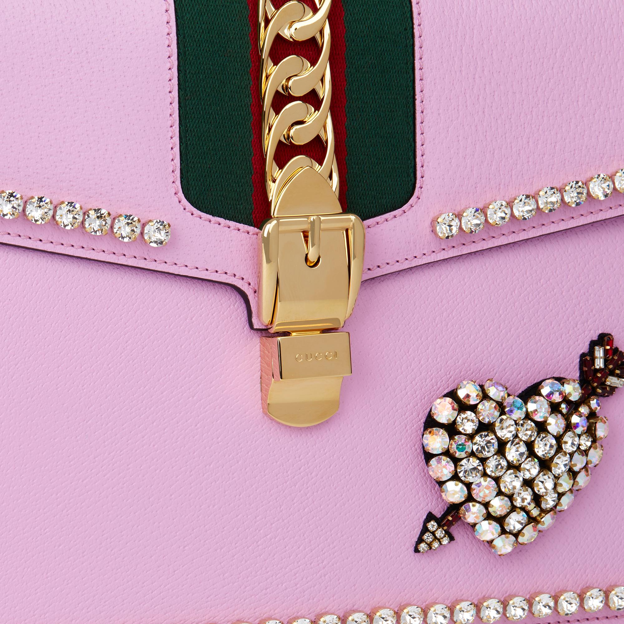 2019 Gucci Pink Pigskin Leather Crystallised Medium Sylvie Top Handle ...