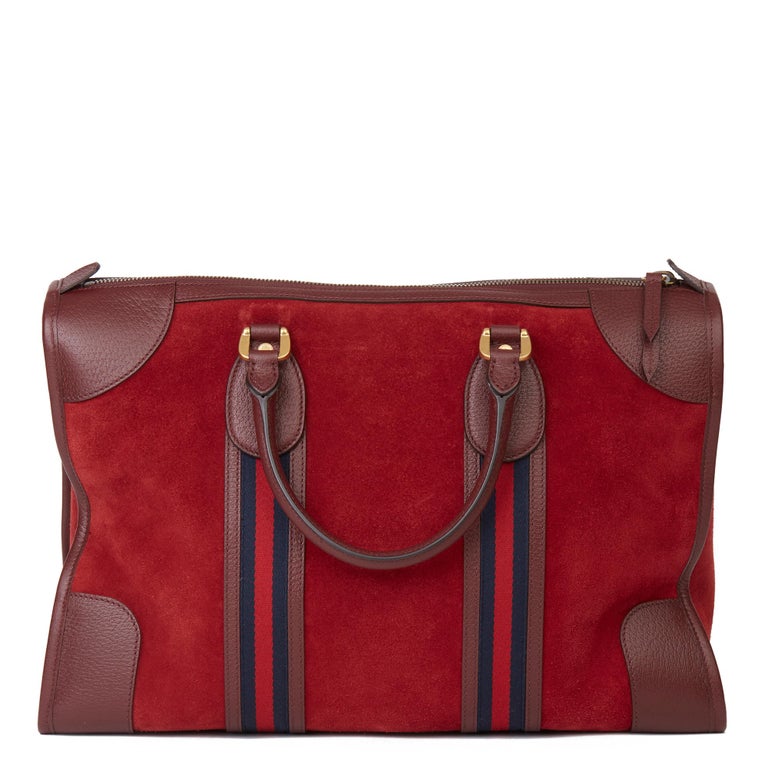 2019 Gucci Red Suede and Burgundy Pigskin Web Medium Duffle Bag at 1stDibs