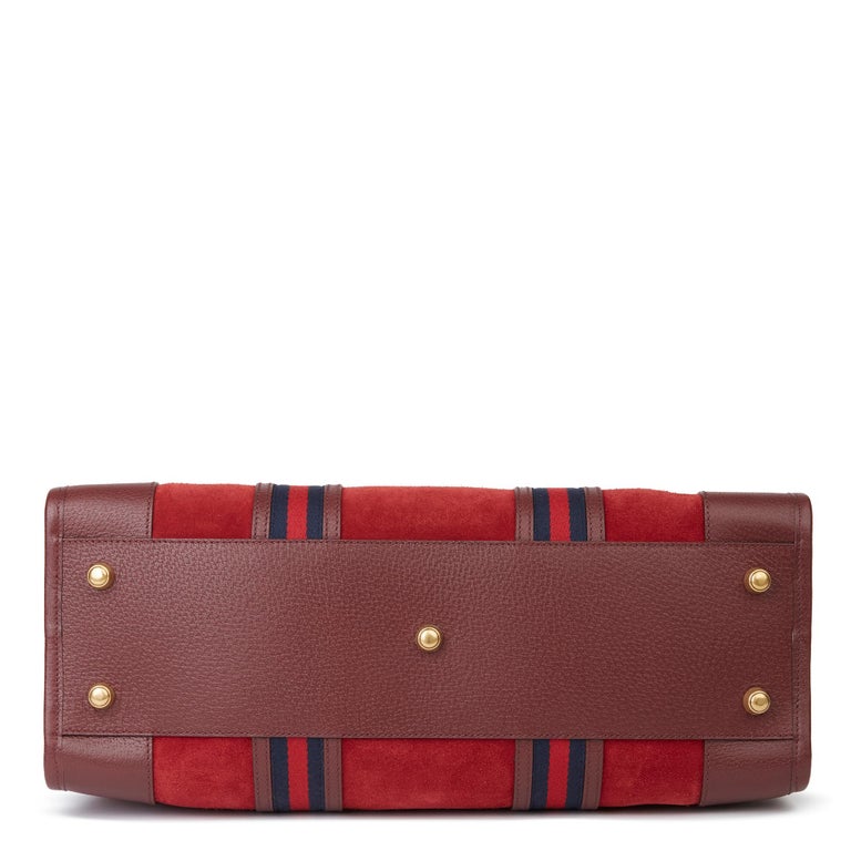 2019 Gucci Red Suede and Burgundy Pigskin Web Medium Duffle Bag at 1stDibs