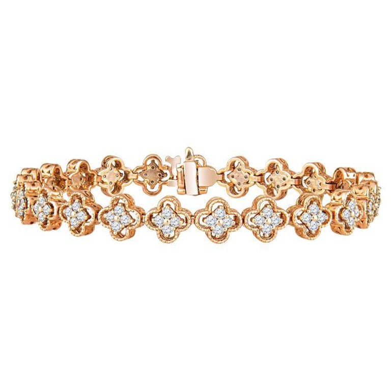 2.01ctw Round Diamond 14 Karat Rose Gold Clover Shaped Bracelet For ...