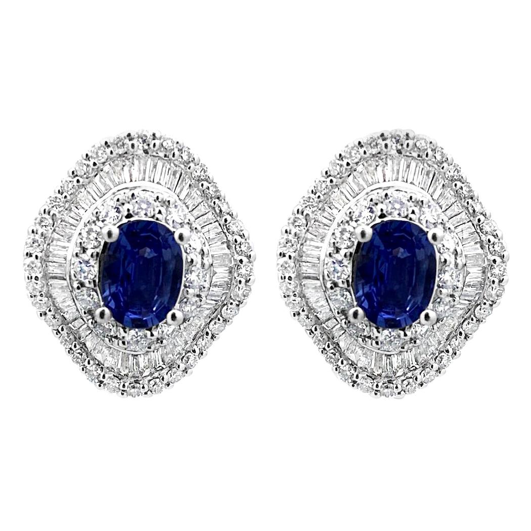 GIA Certified 11.16 Carat Natural Royal Blue Sapphire Diamond Earrings ...