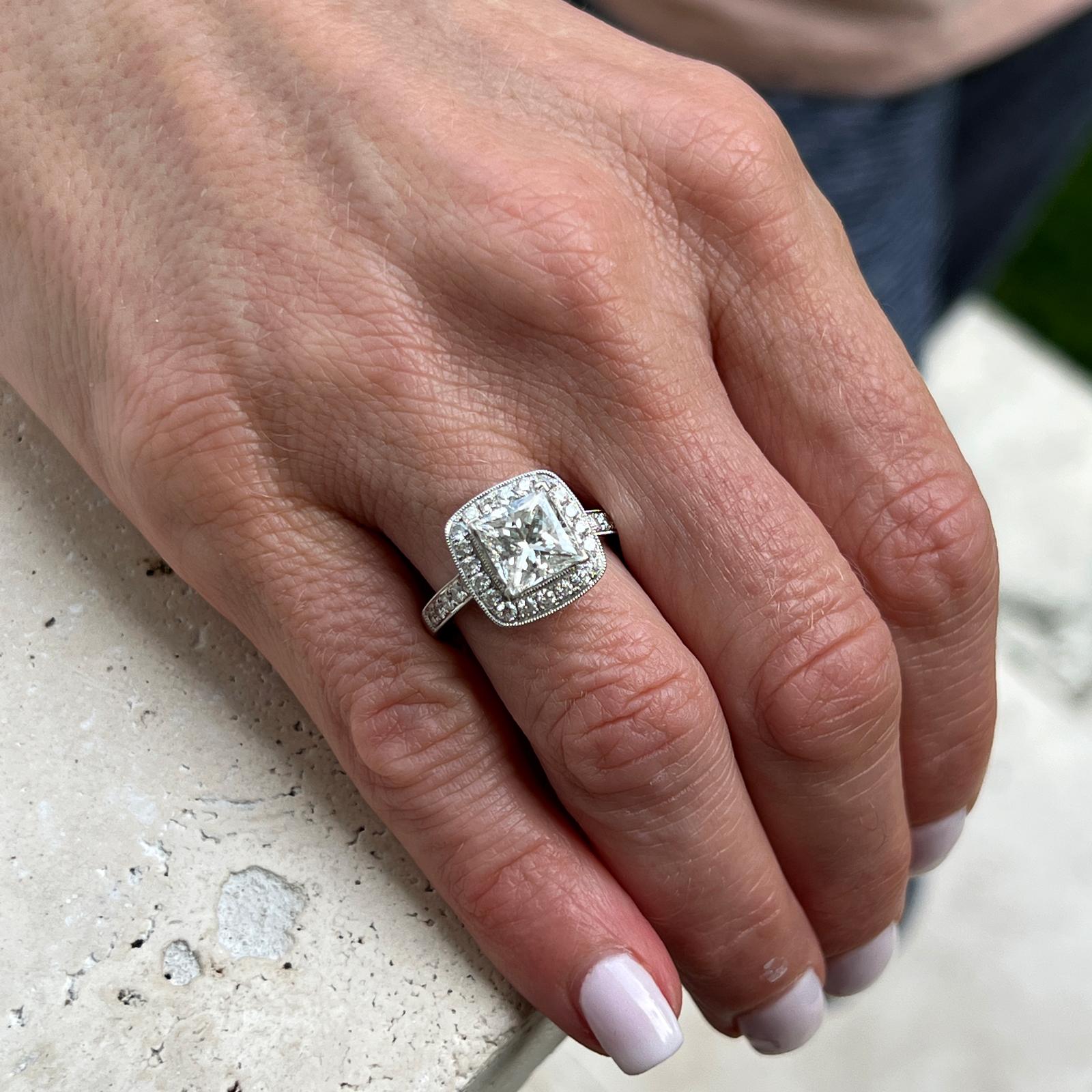 2.02 Ct Princess Cut Diamond Engagement Ring GIA G/VS1 Halo 18 KWG ...