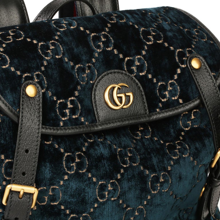 2020 Gucci Dark Blue GG Velvet and Black Pigskin Small Marmont Backpack ...