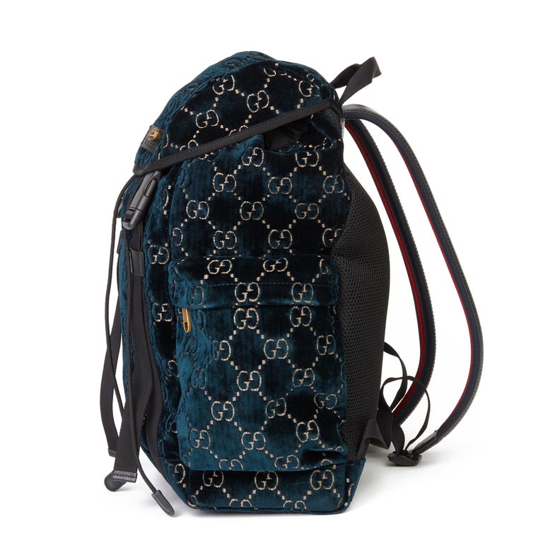2020 Gucci Dark Blue GG Velvet Web Large Backpack at 1stDibs