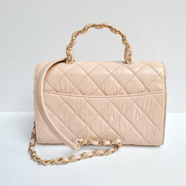 2021 Chanel Cream Crinkled Leather Top Handle Bag For Sale at 1stDibs