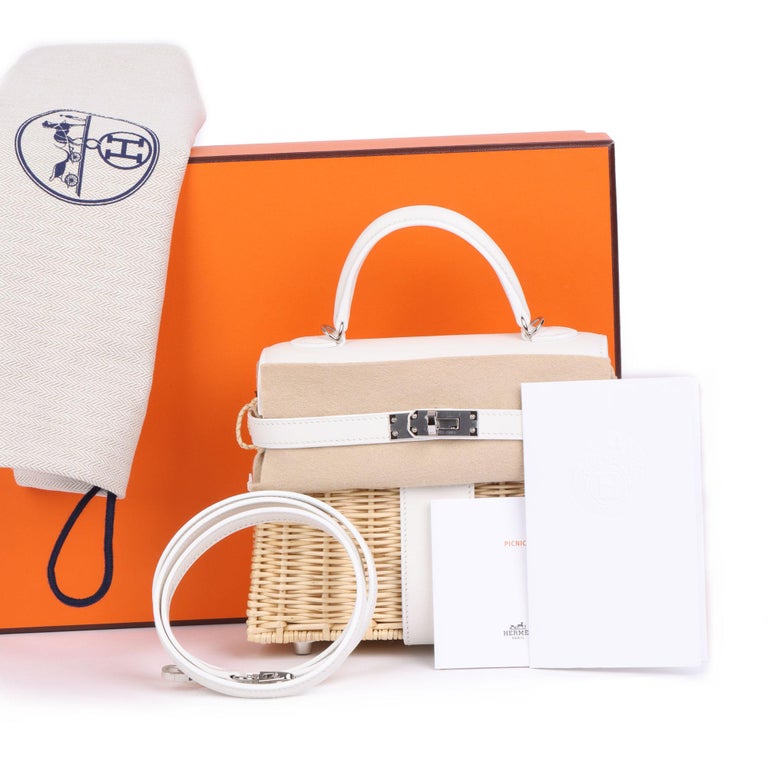 2021 Hermes White Swift Leather and Woven Osier Whicker Mini Kelly ...