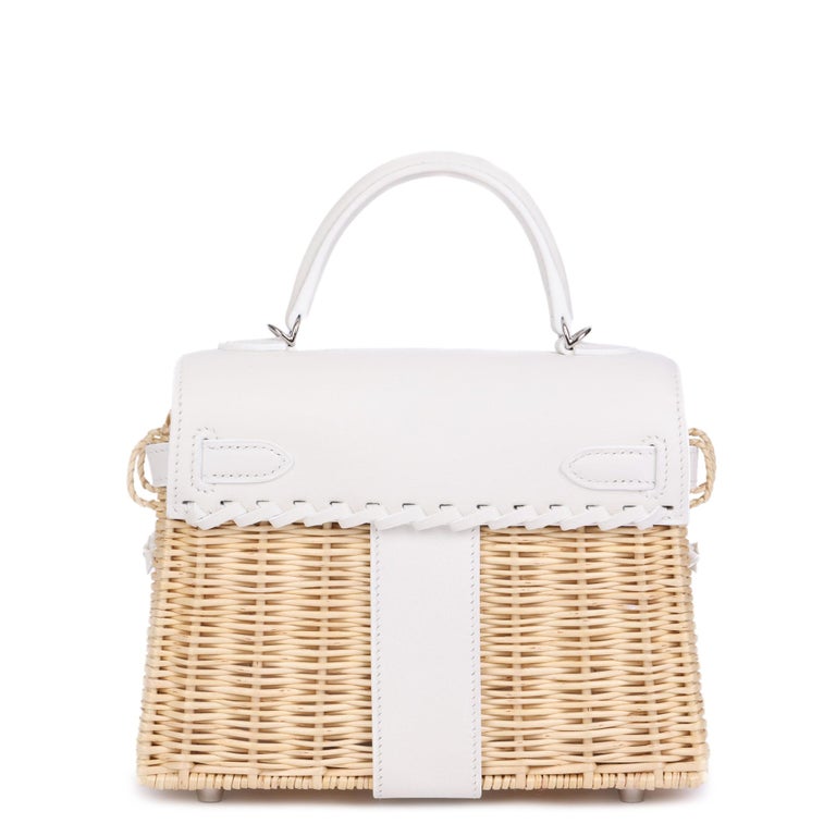 2021 Hermes White Swift Leather and Woven Osier Whicker Mini Kelly ...