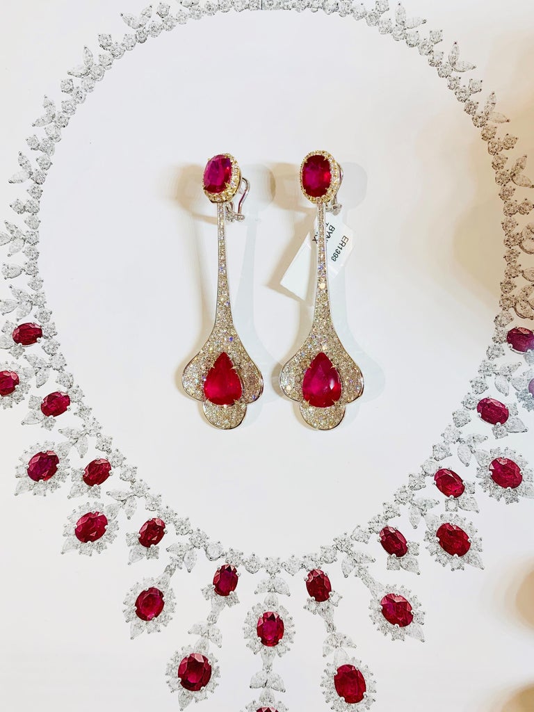 Spectra Fine Jewelry 20.24 Carat Ruby Diamond Drop Earrings For Sale at ...
