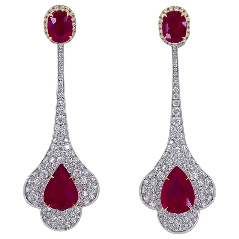 Spectra Fine Jewelry 20.24 Carat Ruby Diamond Drop Earrings For Sale at ...
