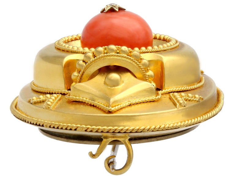 Antique Victorian 20.25 Carat Coral and Diamond Yellow Gold Jewelry Set ...