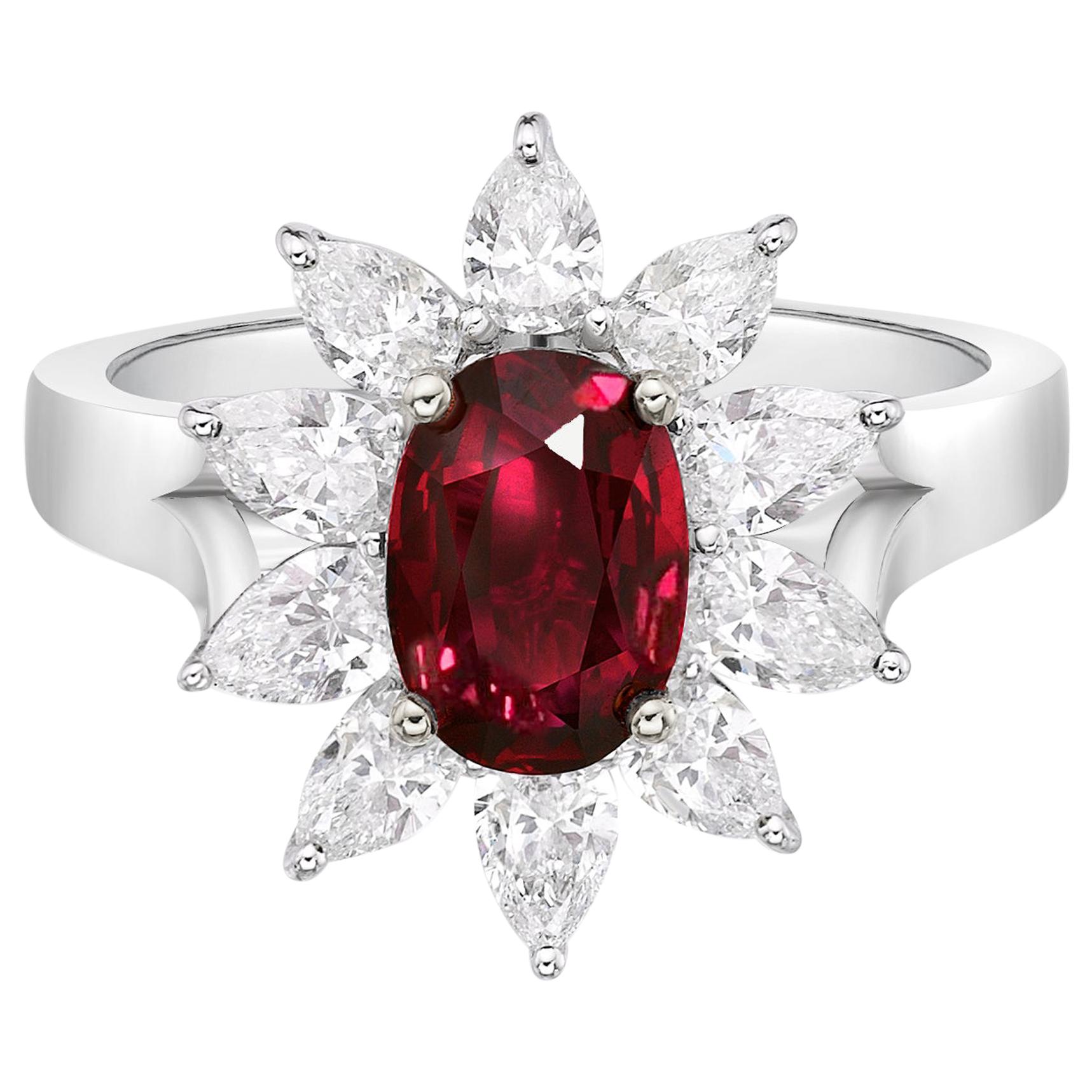 5.31 Carat GRS Certified Unheated Red Ruby and Diamond Ring For Sale at ...