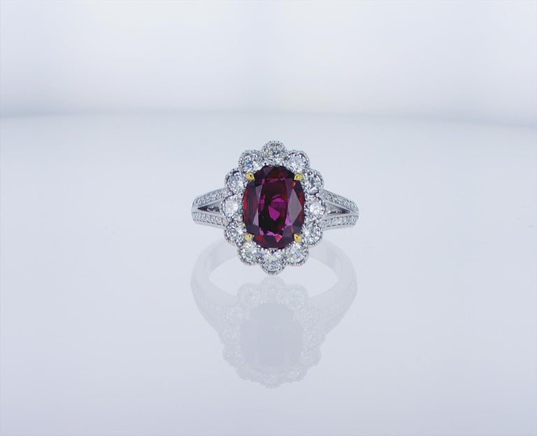 2.03 Carat Oval Thai Ruby Ring W/1.08 Carat TW of Diamonds in 18k WG W ...