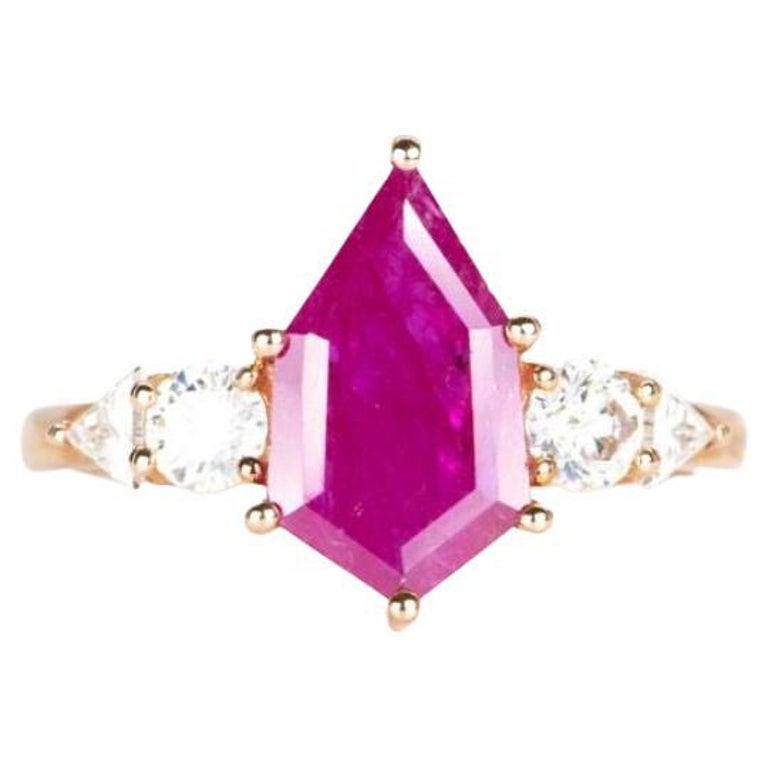 2.03ct Hexagon Ruby Engagement Ring 14K Rose Gold Moissanite Sides ...