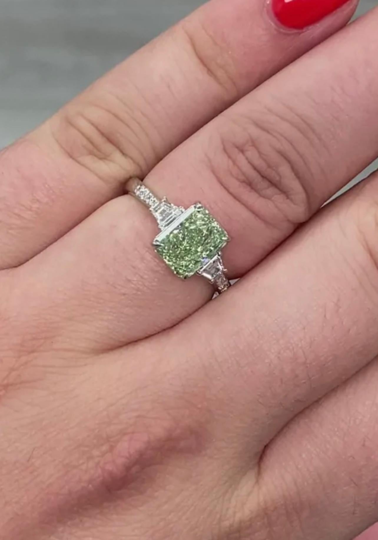2.03ct Radiant Green Diamond Ring at 1stDibs