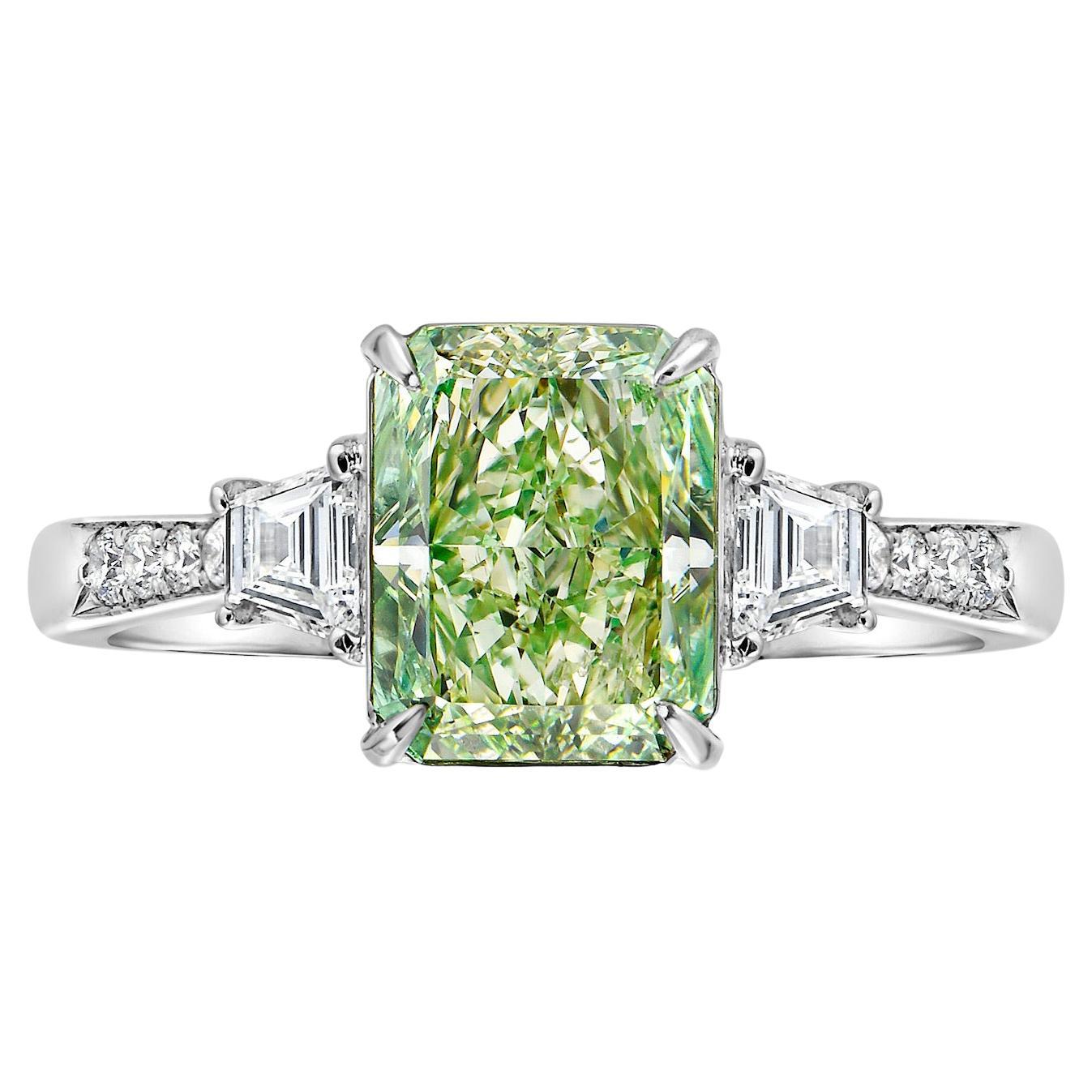 2.03ct Radiant Green Diamond Ring at 1stDibs