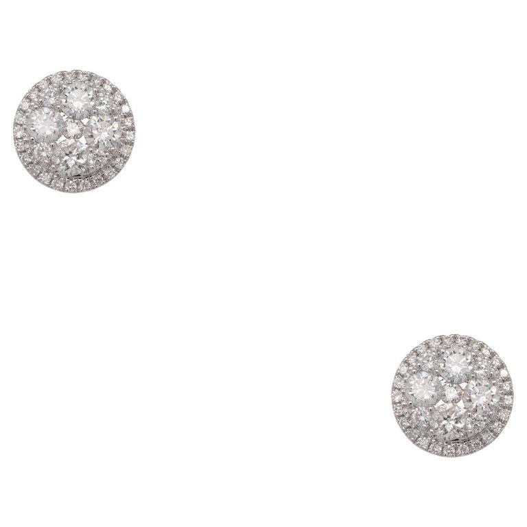 2.04 Carat Diamond Pave Round Stud Earrings 18 Karat in Stock For Sale ...