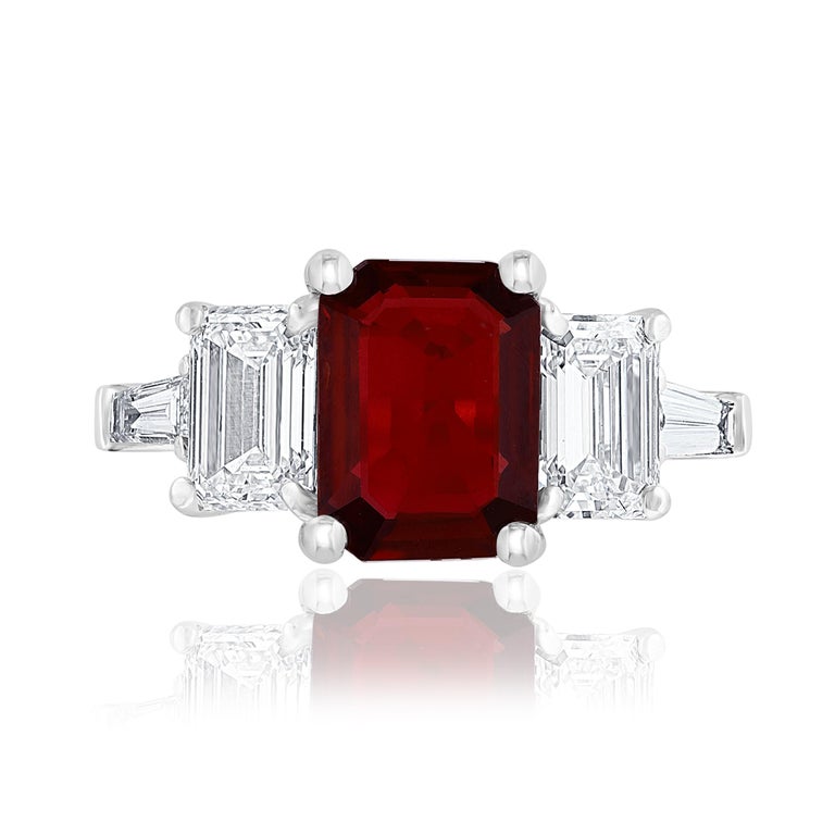2.04 Carat Emerald Cut Ruby and Diamond Five-Stone Engagement Ring For ...