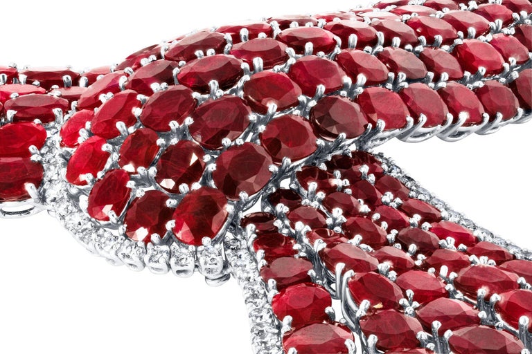 204 Carat Ruby, Diamond and White Gold Cravat Necklace For Sale at 1stDibs