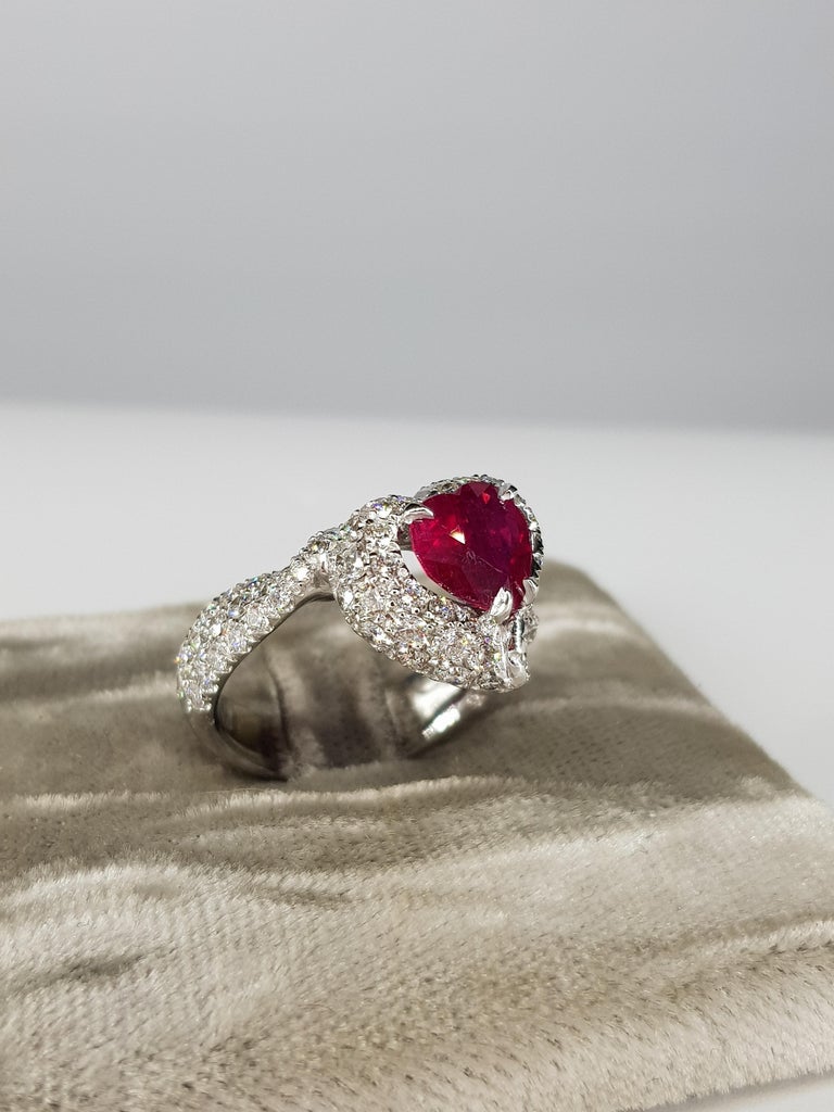 2.04 Carats Ruby with a pavé of 2.24 carats of white diamonds Cocktail ...