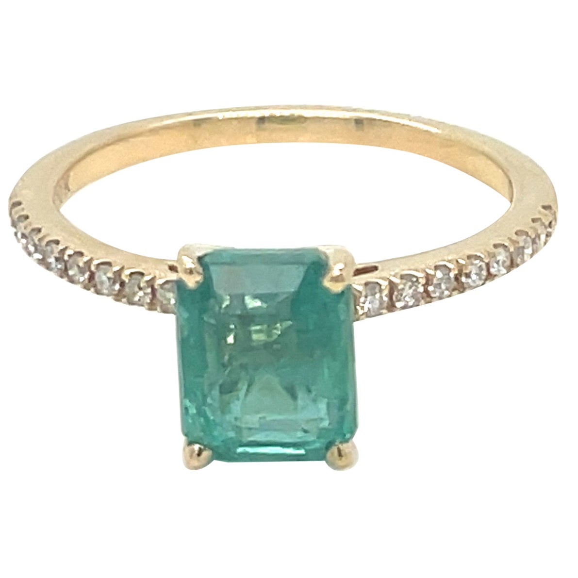 1.40 Carat Octagon Cut Emerald Ring with Diamonds in 10k Yellow Gold ...